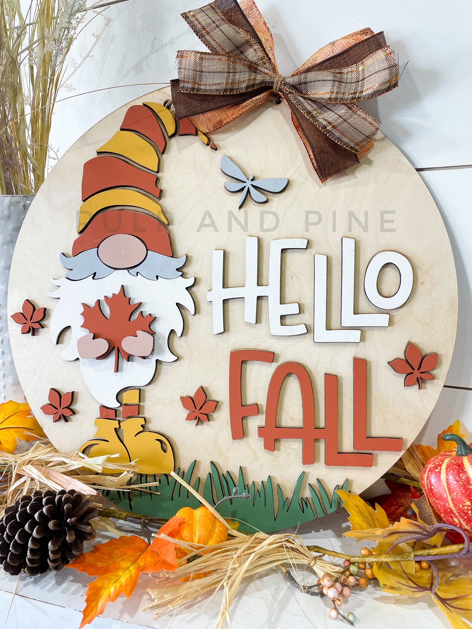 Hello Fall Gnome (3D Door Hanger) – Pulp and Pine DIY Studio