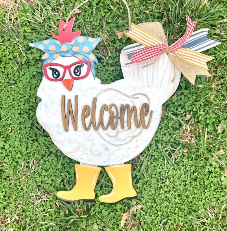 Welcome, chicken cutout (3D Door Hanger) – Pulp and Pine DIY Studio